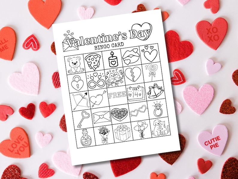 Bingo de San Valentín: Diversión navideña imprimible y coloreable para ...