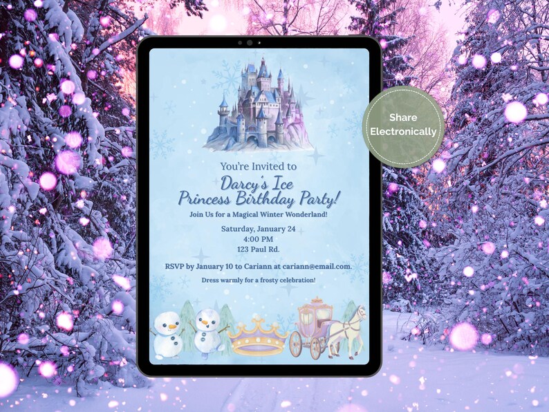 Ice Princess Birthday Party Invitation - Winter Wonderland Invite With ...