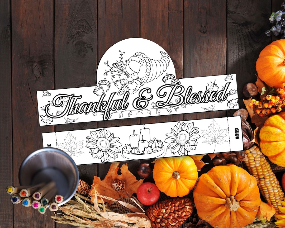 Thankful & Blessed Thanksgiving Crown - Printable Coloring Craft for ...