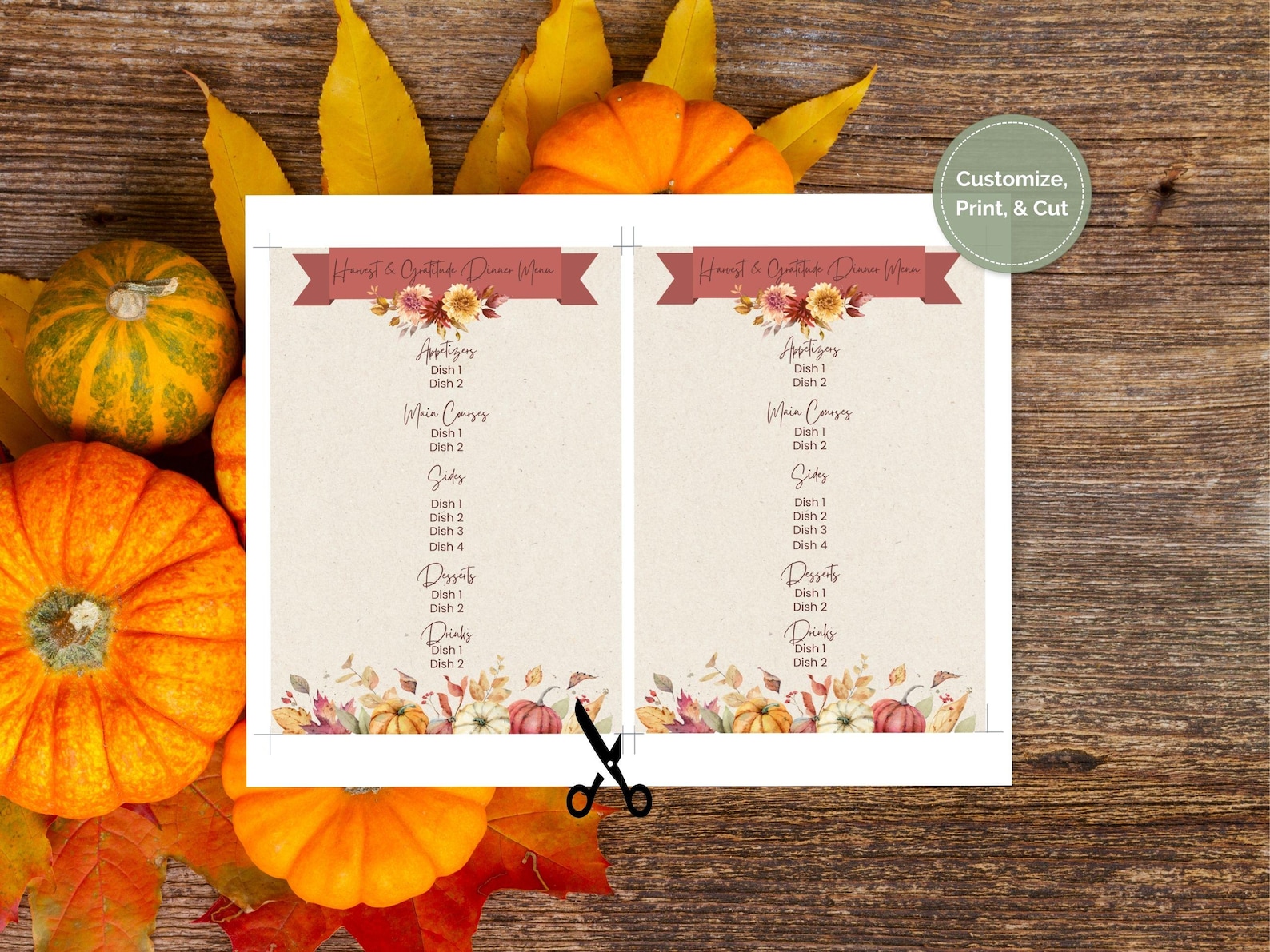 Editable Harvest & Gratitude Dinner Menu Template - Fall Thanksgiving ...