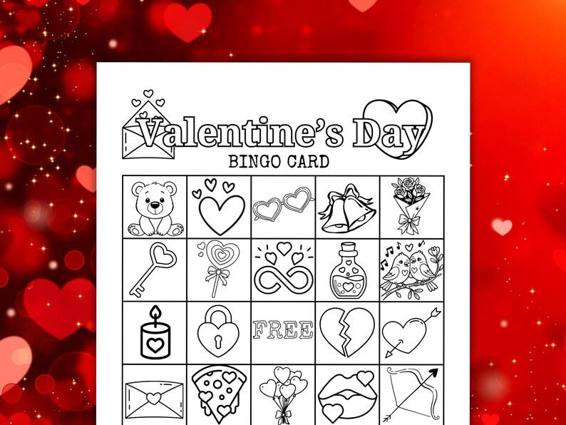 Bingo de San Valentín: Diversión navideña imprimible y coloreable para ...