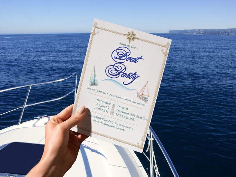 Boat Party Invitation, Nautical Party Invite, Editable Coastal Sailing ...
