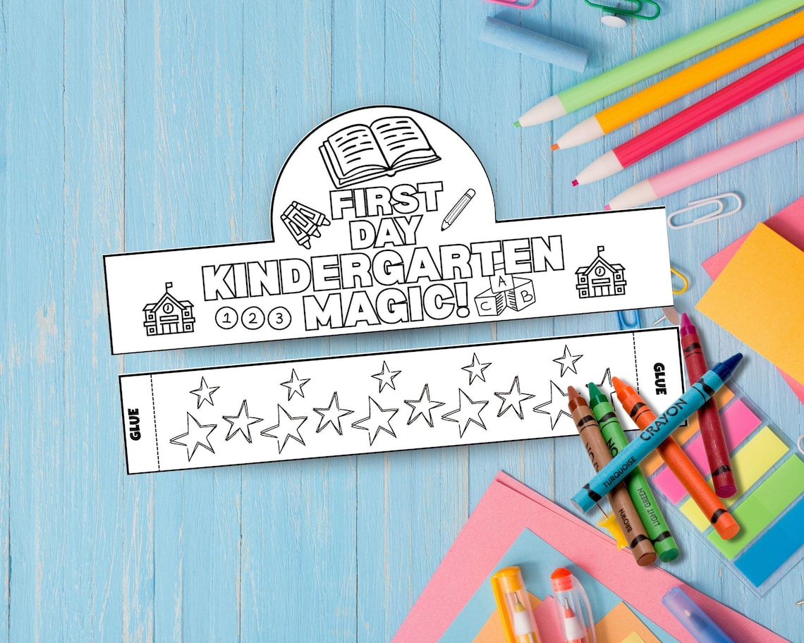 First Day of Kindergarten Crown Printable, Coloring Crown Craft, Back ...