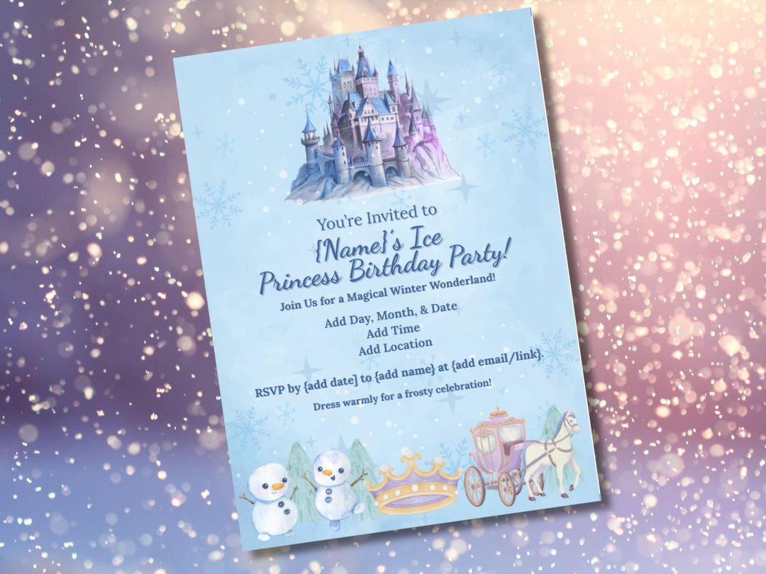 Ice Princess Birthday Party Invitation - Winter Wonderland Invite With ...