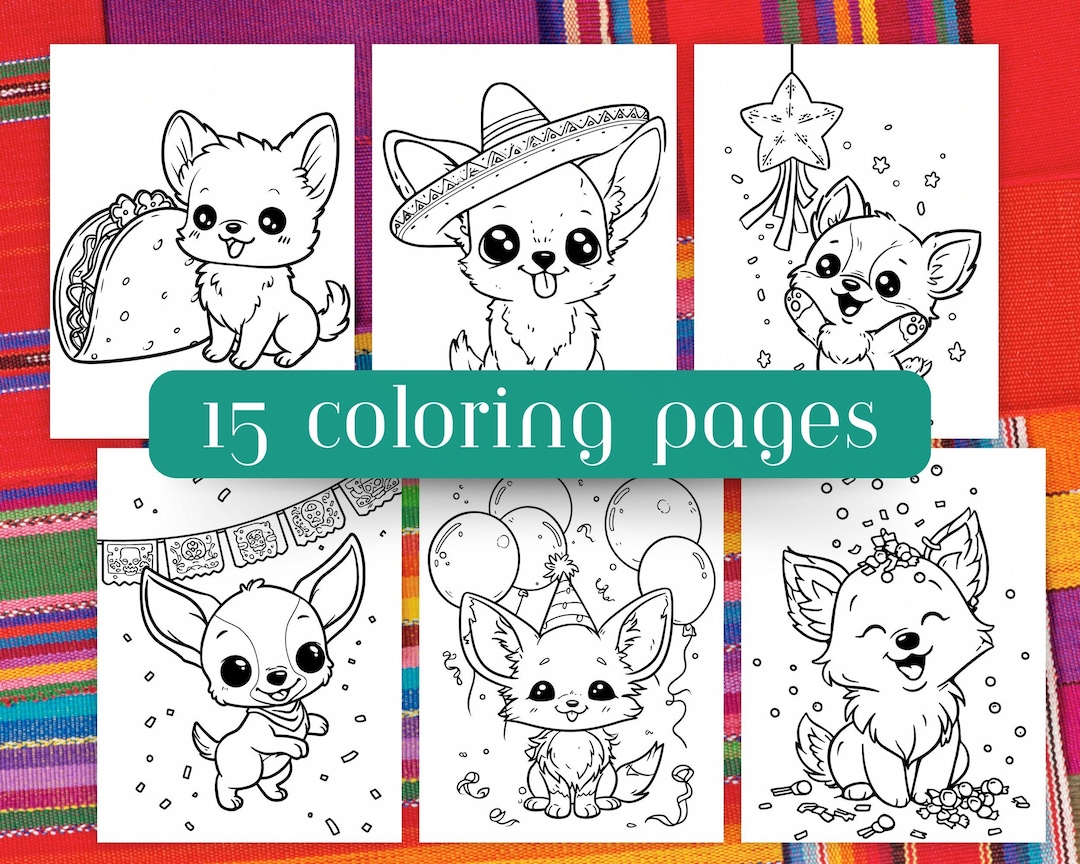 Chihuahua Fiesta Coloring Pages - Cute Kawaii Dog Coloring Book for ...