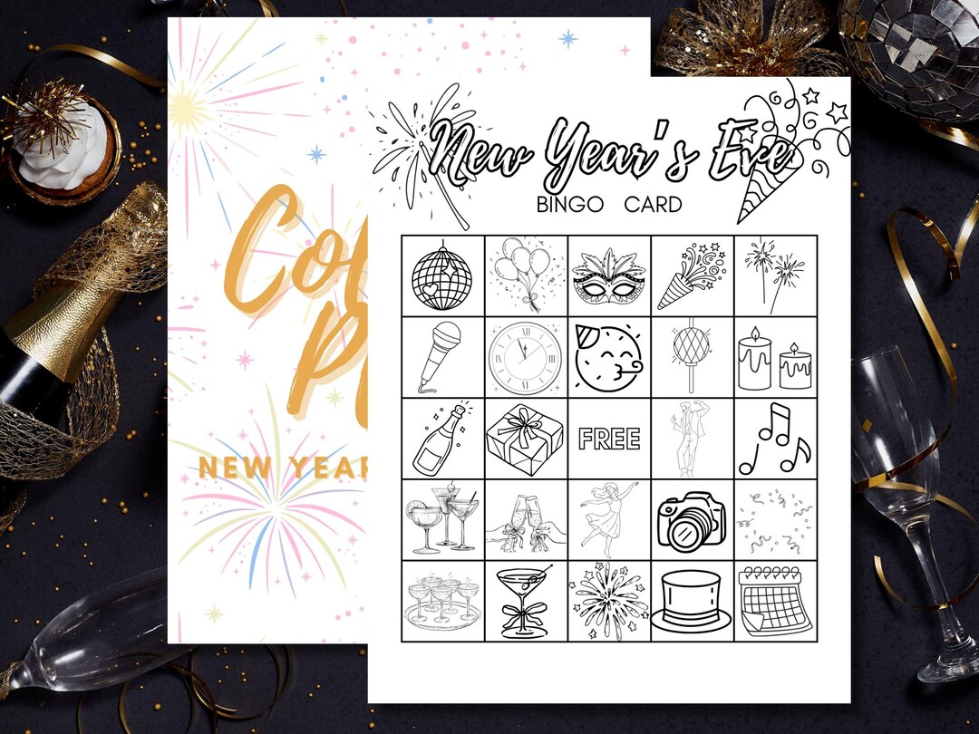 NYE Bingo Game - New Year's Eve Colorable Party Activity for Kids and ...