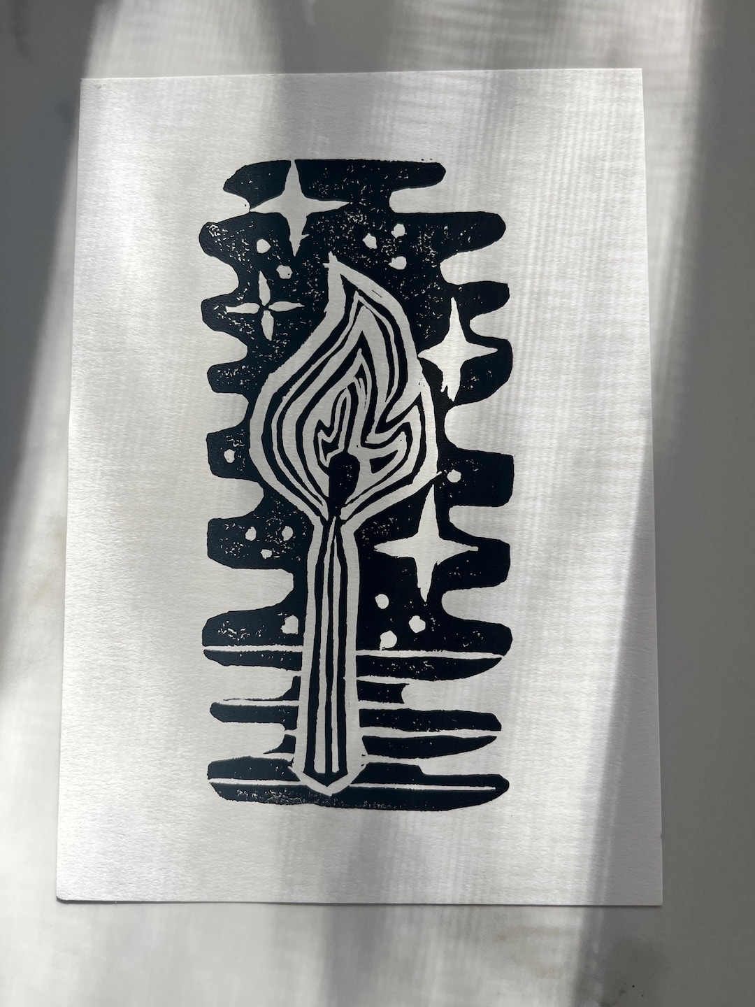 Match Stick Flame Block Print Linocut 5x7 Inches Western Wall Art ...