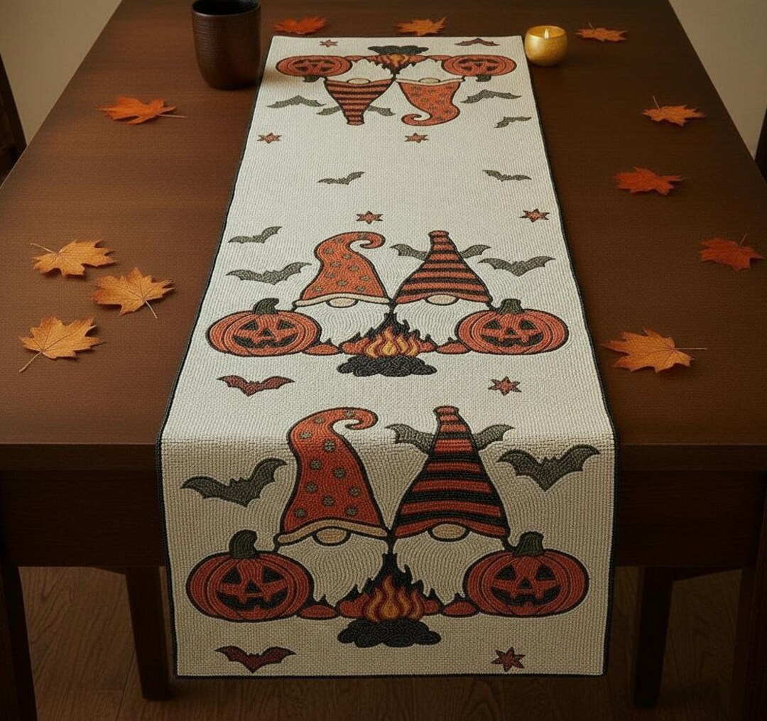 Handmade Beaded Halloween Table Runner | Spooky Gnomes Design - Etsy
