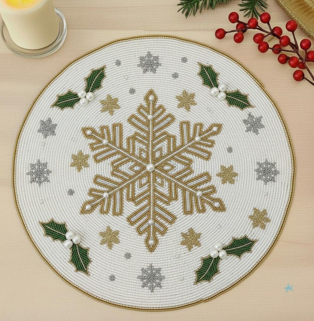 Handmade Beaded Snowflake Placemat Set, Winter Holiday Table Decor - Etsy