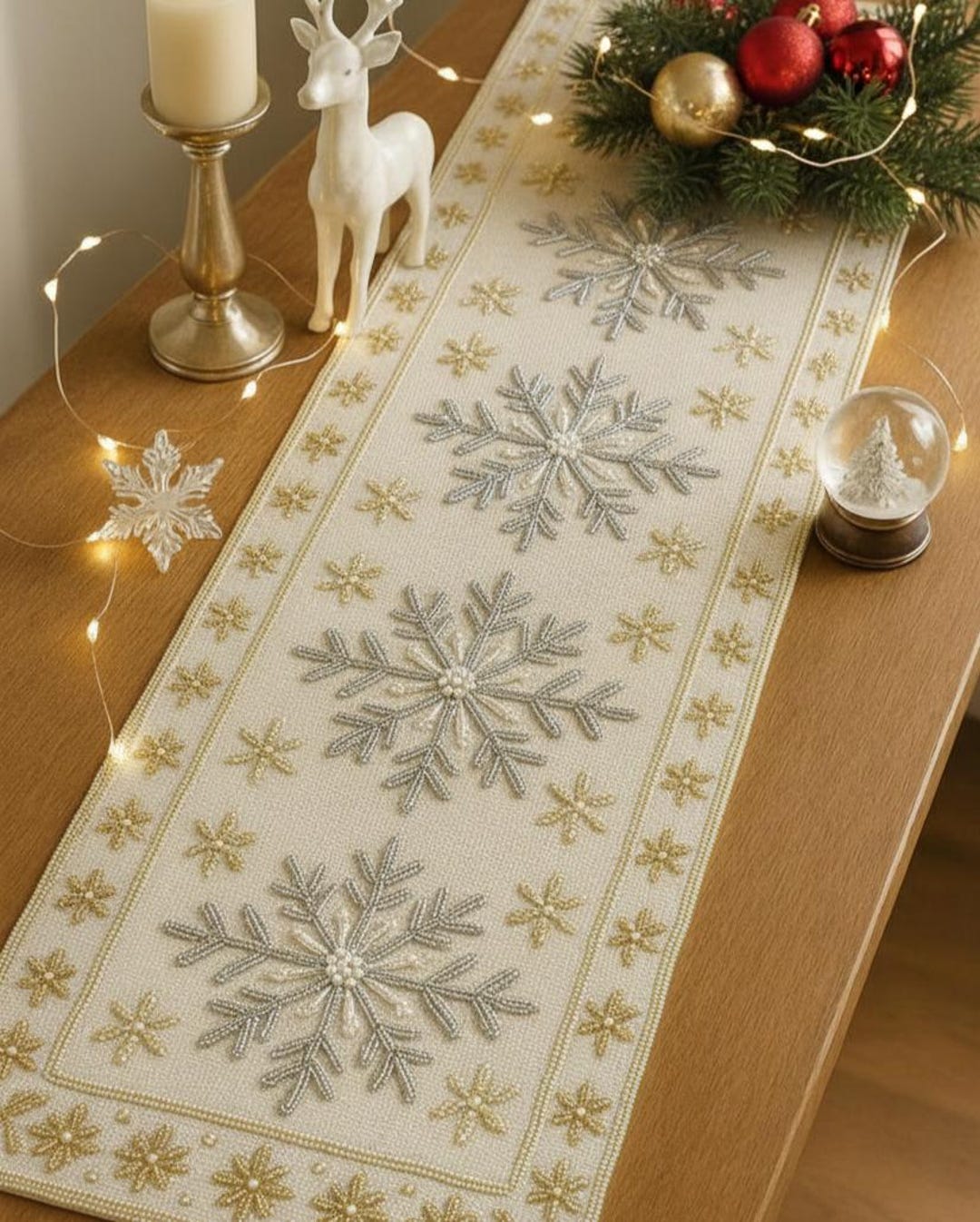 Handmade Beaded Snowflake Table Runner 13x36,luxury Christmas Table ...