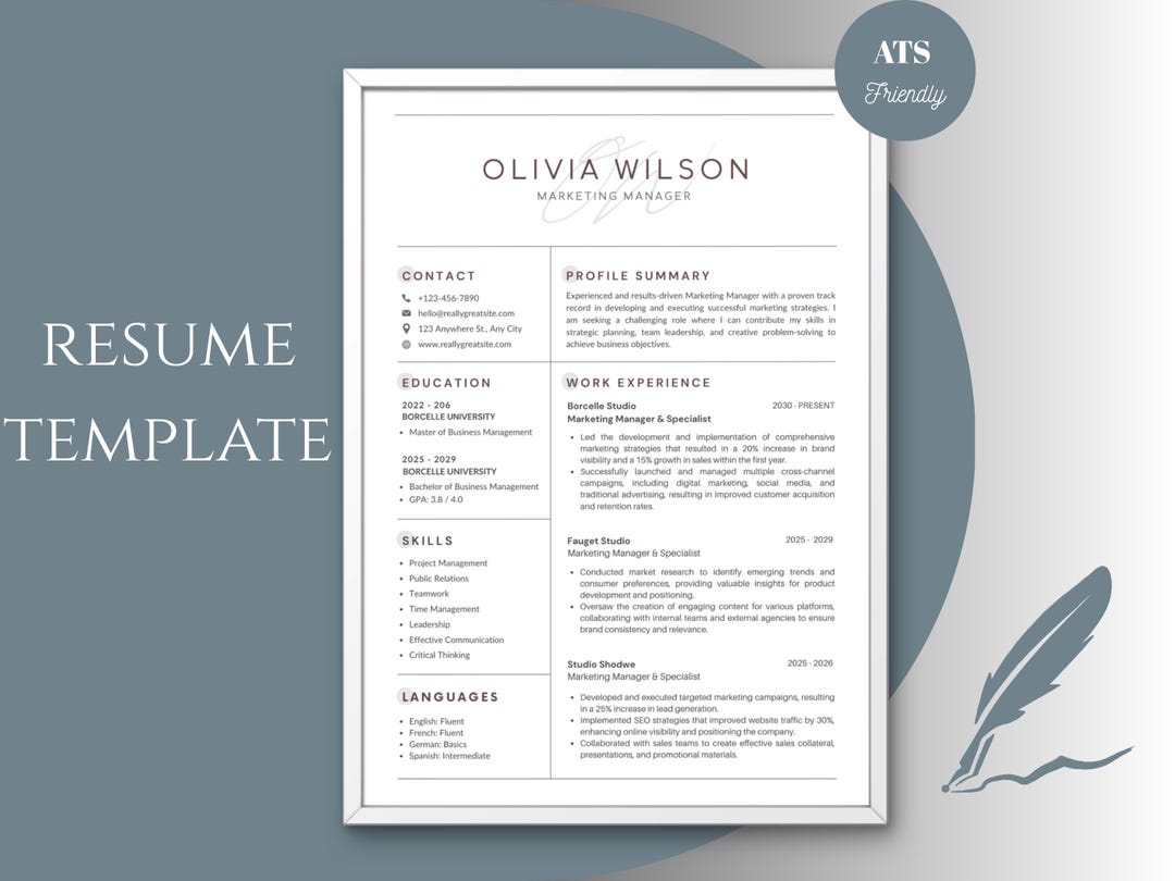 ATS Resume Template for Word, Google Docs Pages – Professional ...