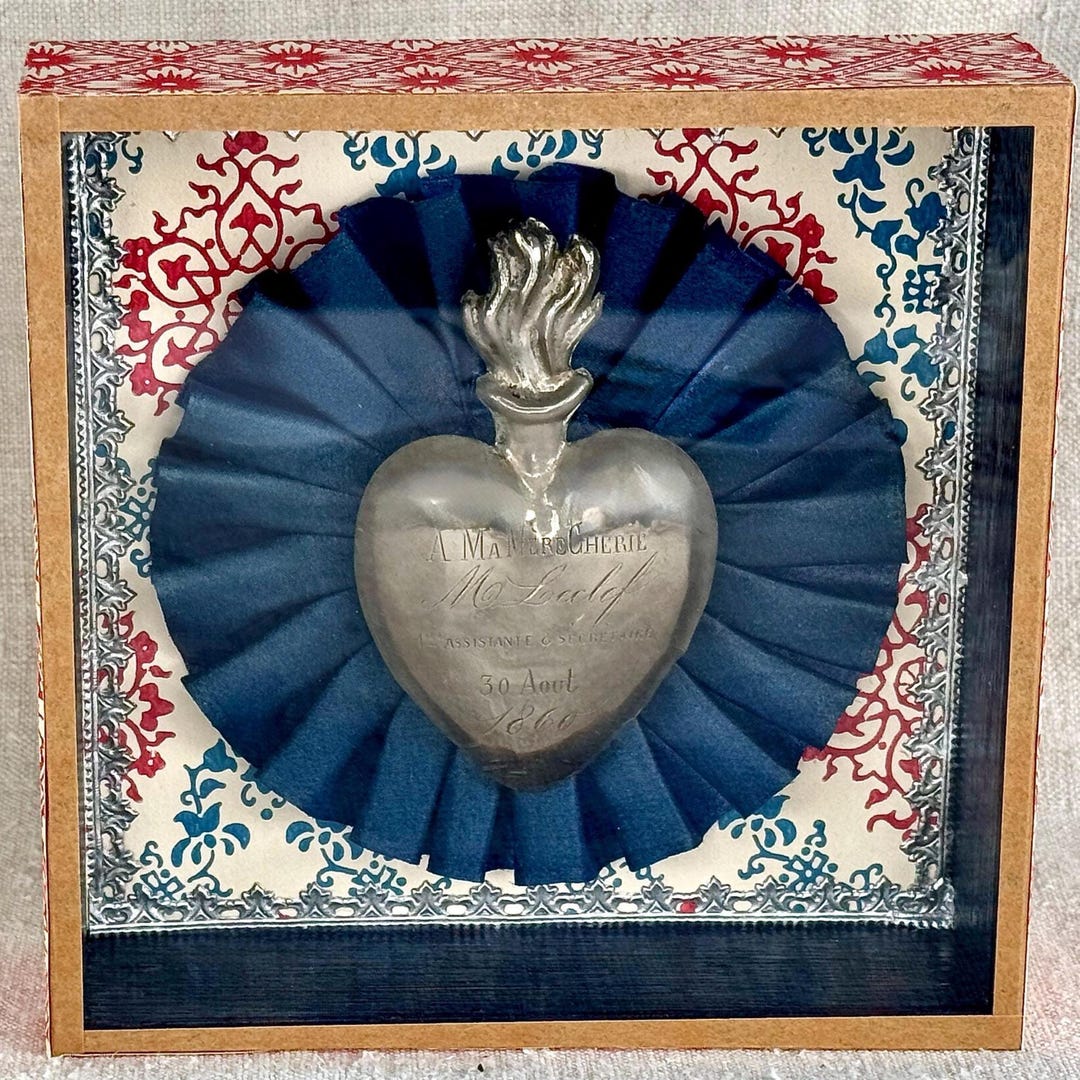 Antique French Silver Ex Voto Sacred Heart Shadowbox - 1860 Memorial - Etsy