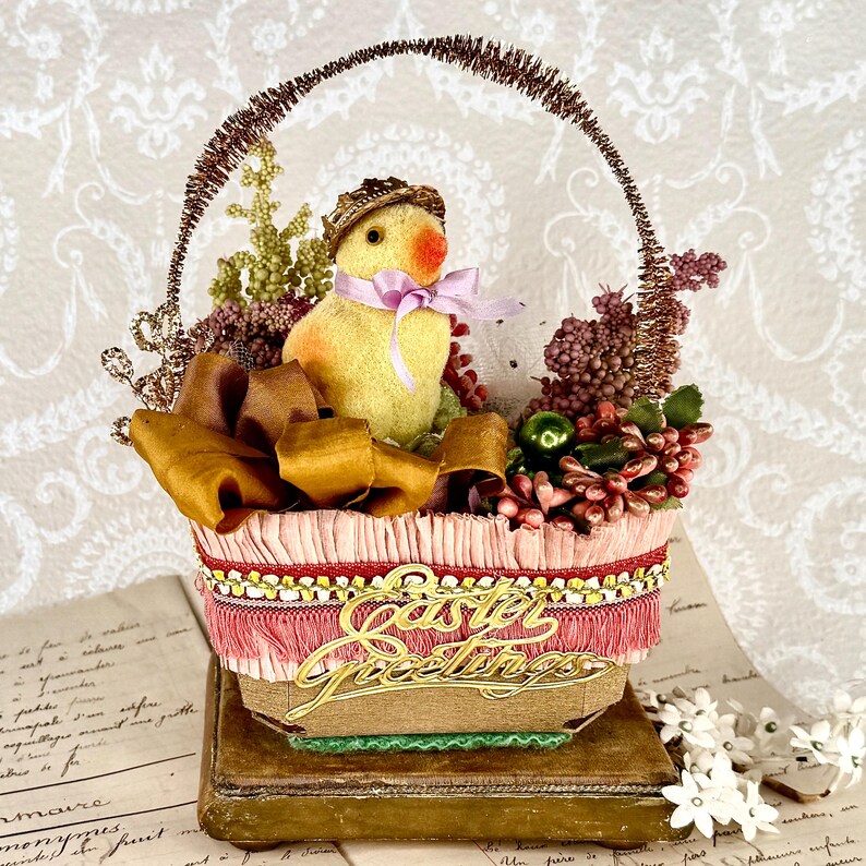 Vintage Flocked Chick in Hatched Egg — Antique-style Easter Basket ...