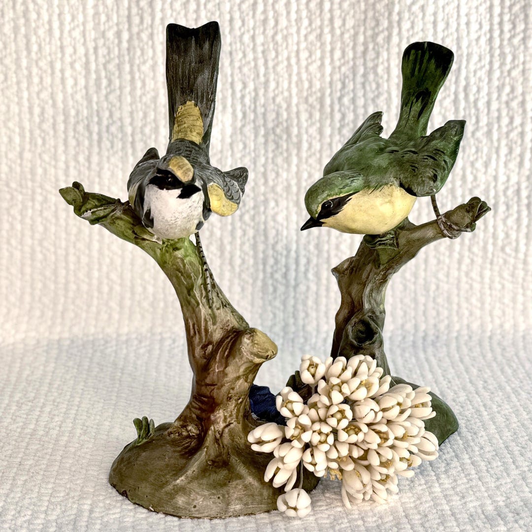 Vintage Italian Porcelain Songbird Sculpture Pair I Italy Bird Statues ...
