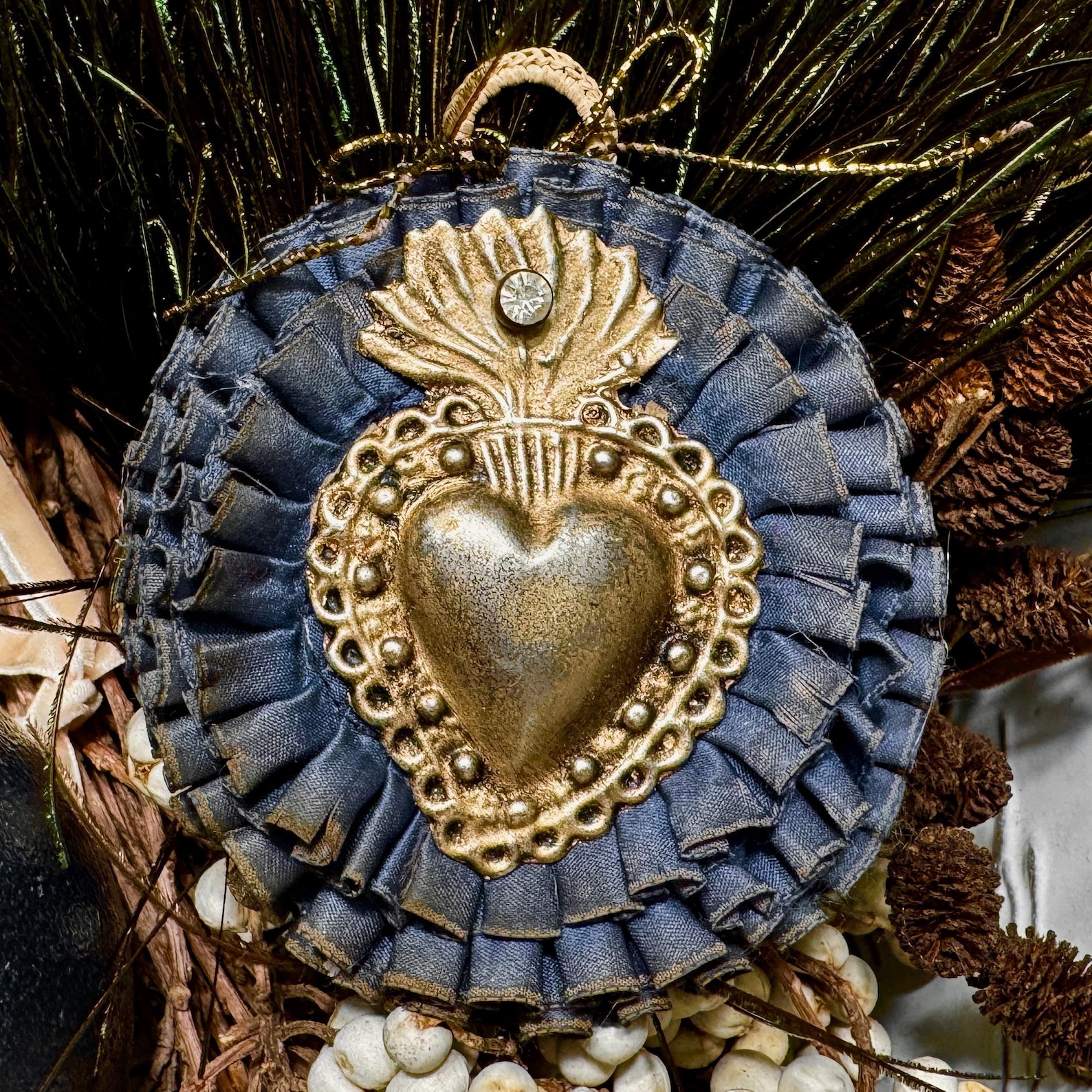 Silverplate Ex Voto Sacred Heart Ornament: Religious Antique Rosette ...