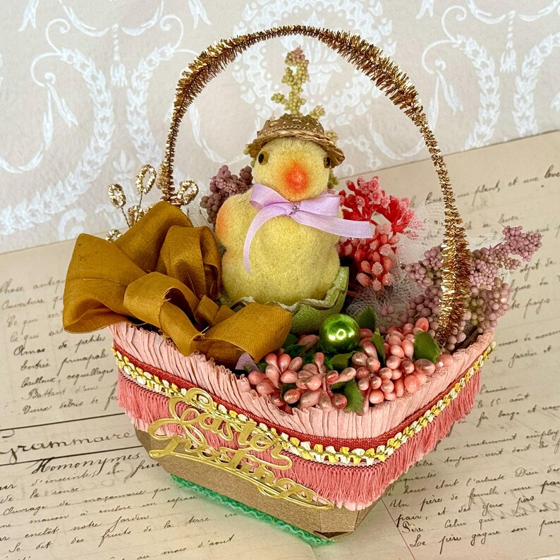 Vintage Flocked Chick in Hatched Egg — Antique-style Easter Basket ...