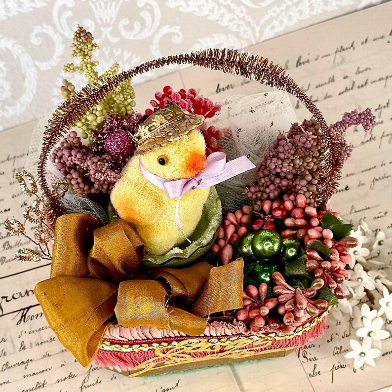 Vintage Flocked Chick in Hatched Egg — Antique-style Easter Basket ...