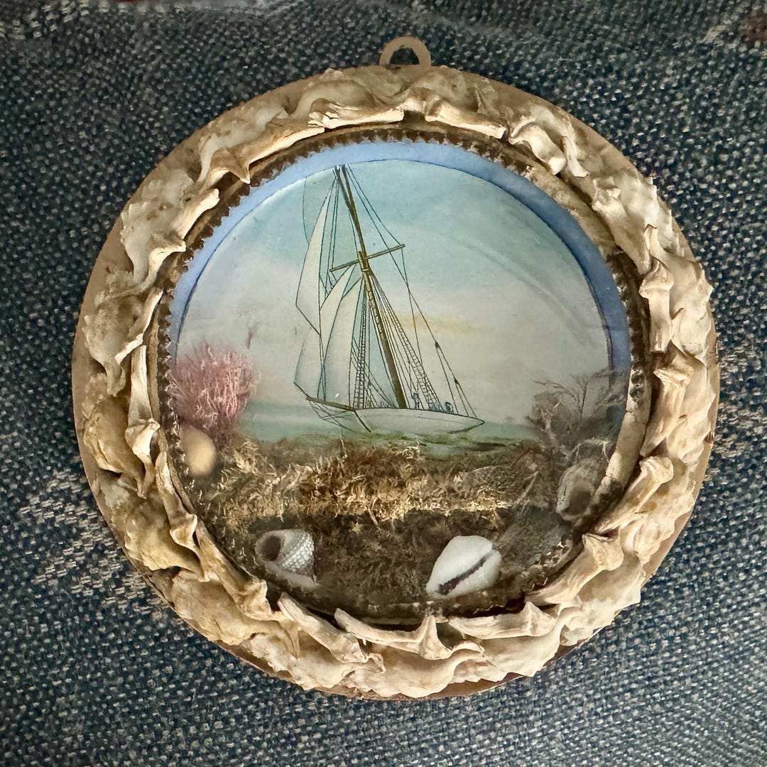 Antique Sailor's Valentine Sea Shell Seashell Victorian Rare Art Glass ...