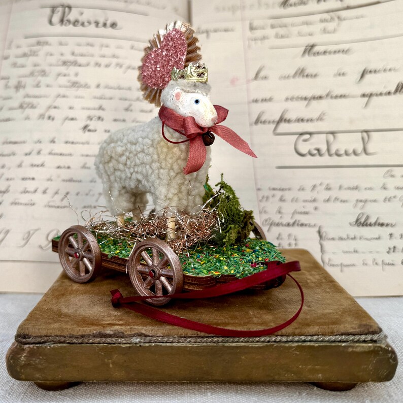 Lamb Sheep Moving Pull Toy Float, Cottage Home Decor, Valentine's Day ...