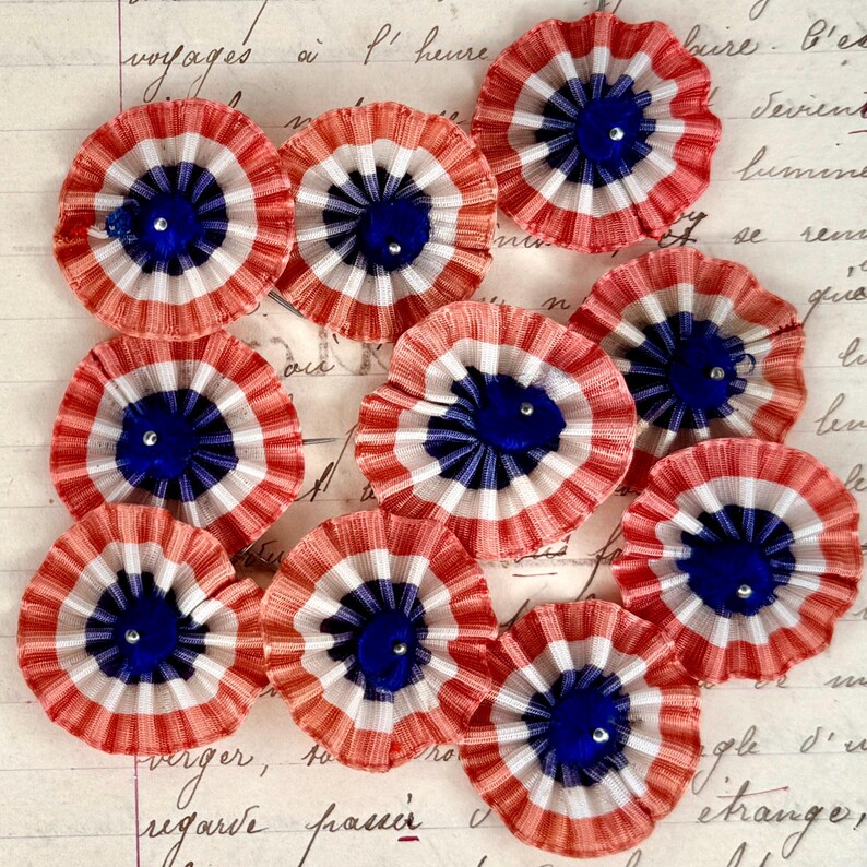 Antique French Silk Ribbon Cockade: Handmade Rosette Pinwheel Appliqué ...