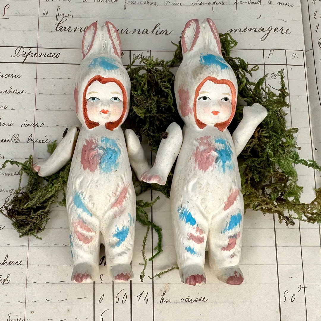 Antique Hertwig German Bisque Doll: Child in Bunny Suit, Easter Decor ...