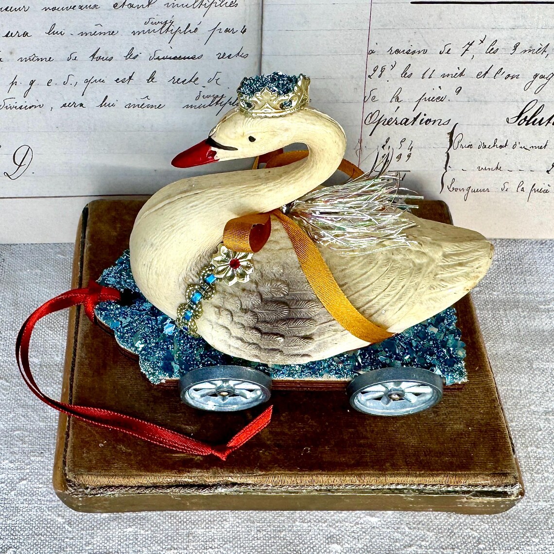 Antique Celluloid Swan Vintage Inspired Pull Toy Float, Victorian Style ...