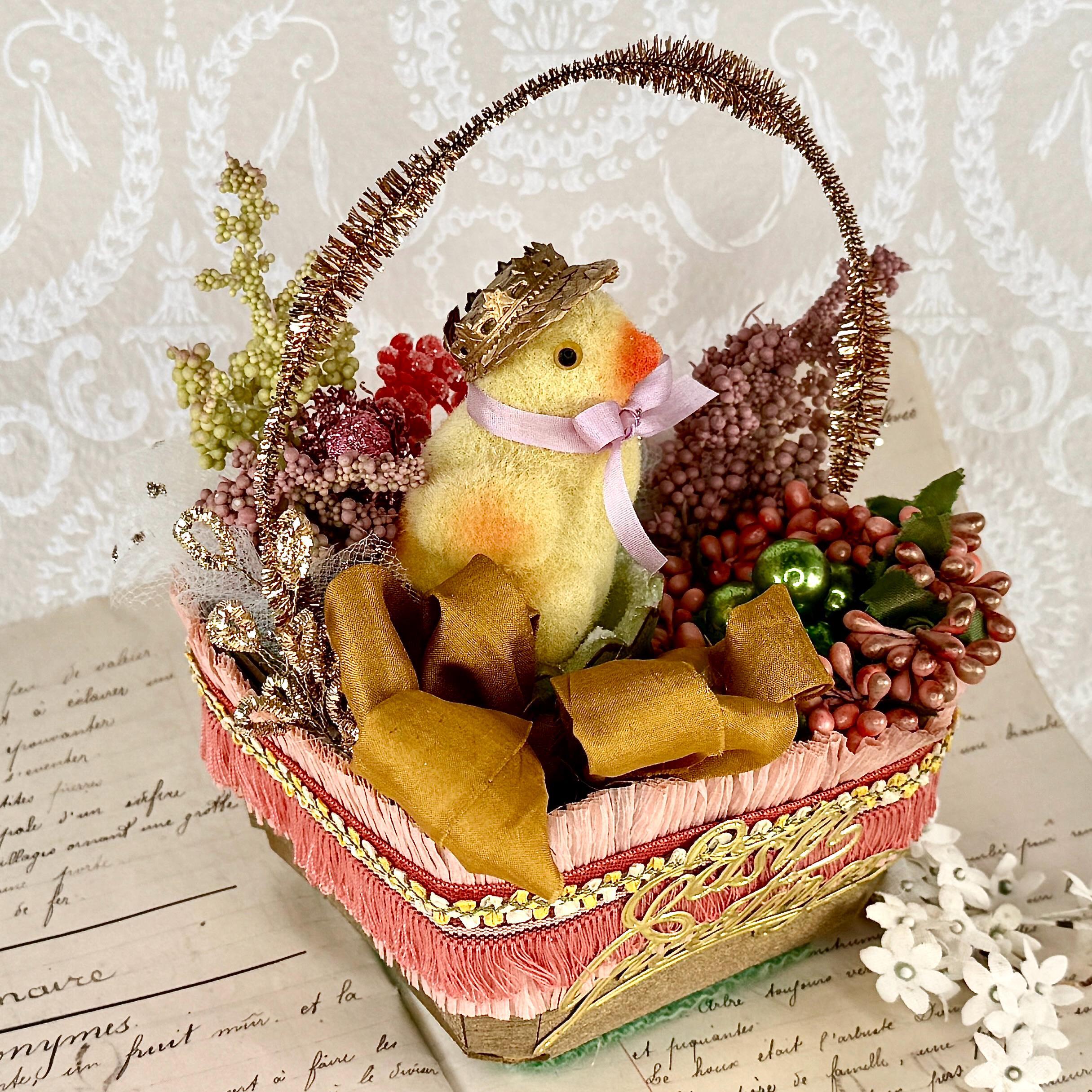 Vintage Flocked Chick in Hatched Egg — Antique-style Easter Basket ...