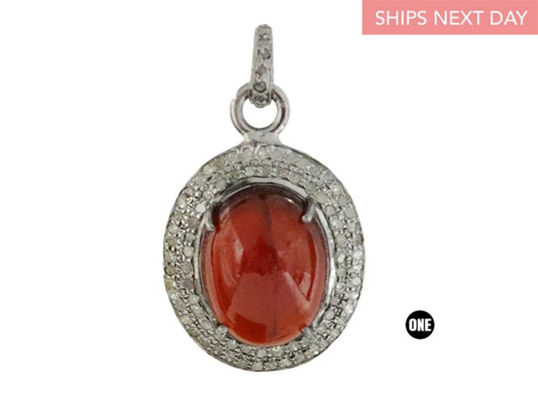 Sterling Silver, Pave Diamond Petro Tourmaline Cabochon Pendant, (8003 ...
