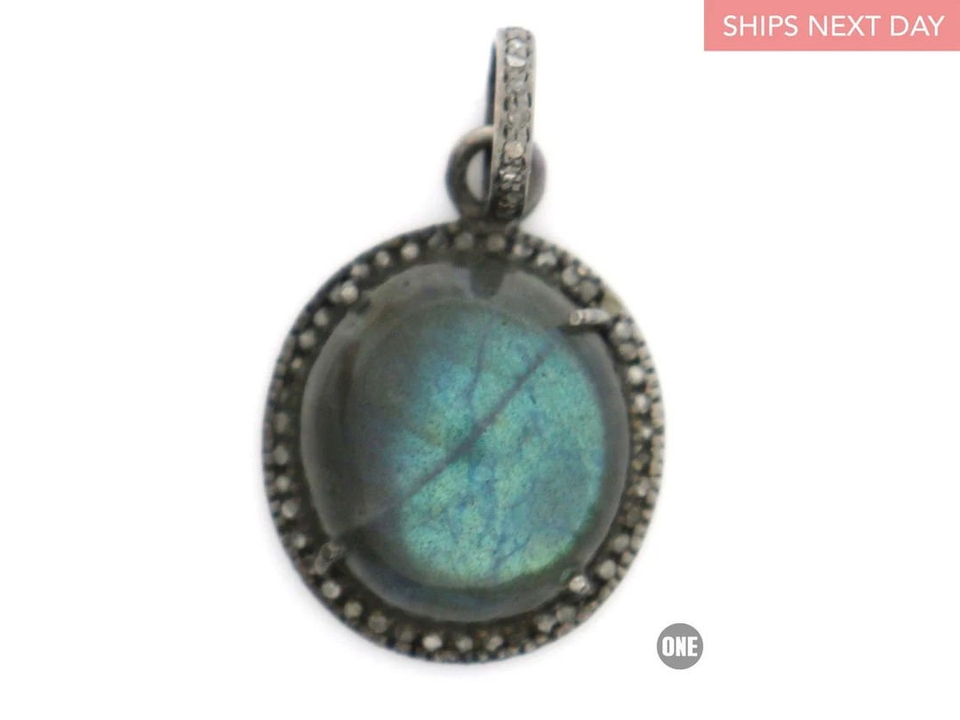 Sterling Silver, Pave Diamond Labradorite Pendant, (020-DLB) - Etsy