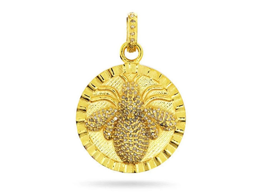 Sterling Silver, Pave Diamond Queen Bee Disc Pendant, (1213-DPM) - Etsy