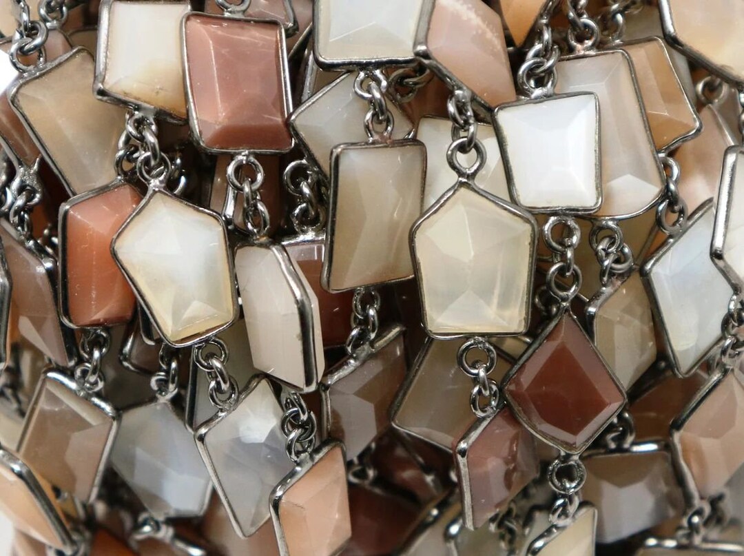 Multi Moonstone Fancy Connector Chain, 10-15 Mm, Antique Oxidized, (116 ...
