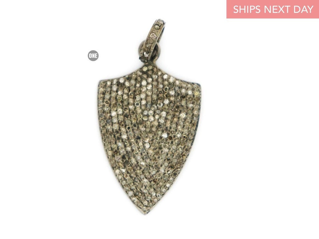 Sterling Silver, Pave Diamond Shield Pendant, (1081-DPM) - Etsy