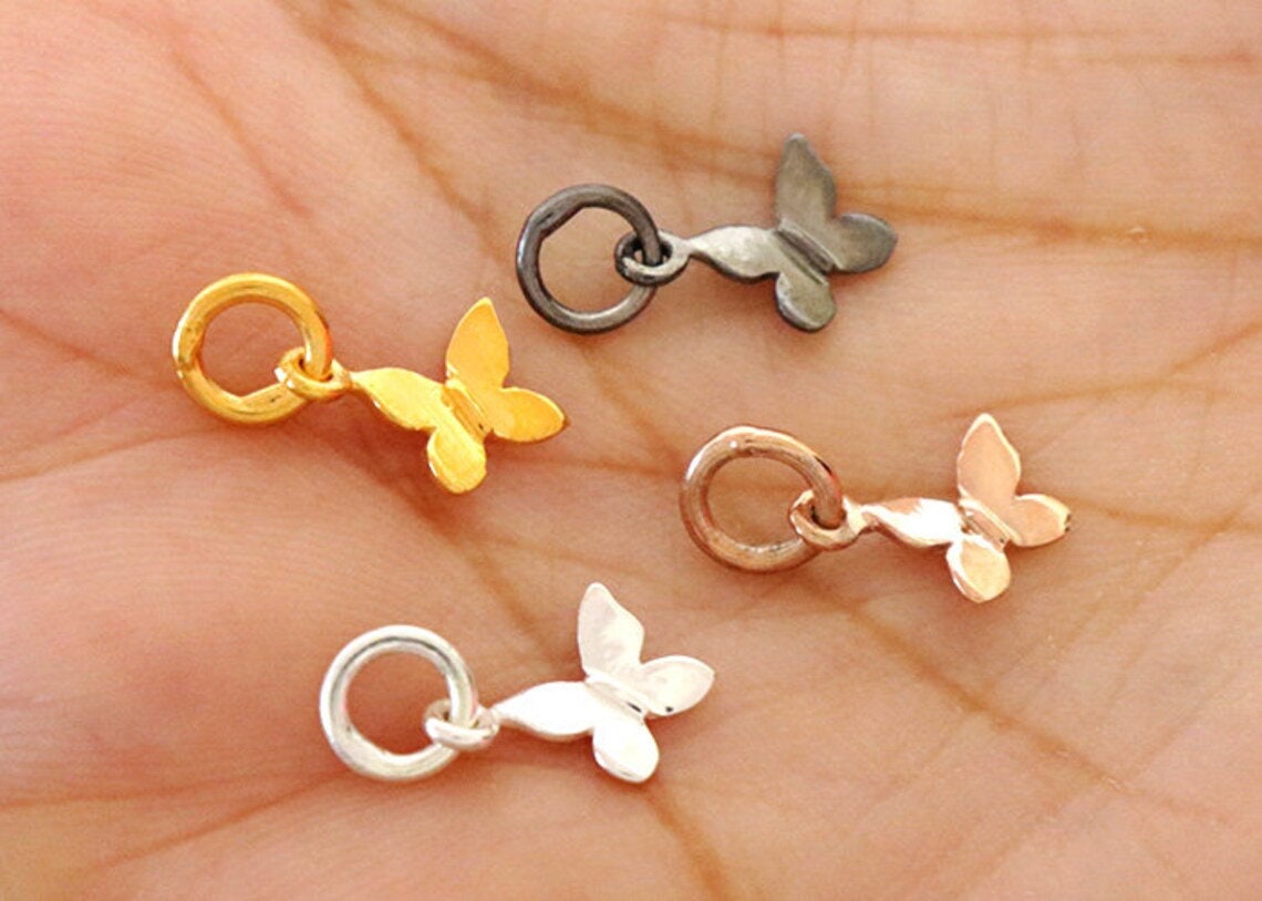 Sterling Silver Artisan Tiny Butterfly Charm, Multiple Finishes, (129 ...