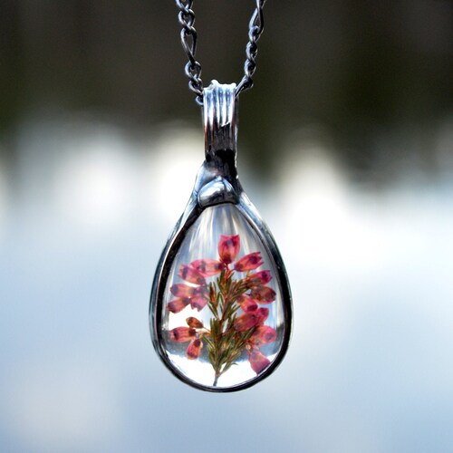 Pressed Flower Jewelry Scottish Heather Necklace Pink Flower - Etsy