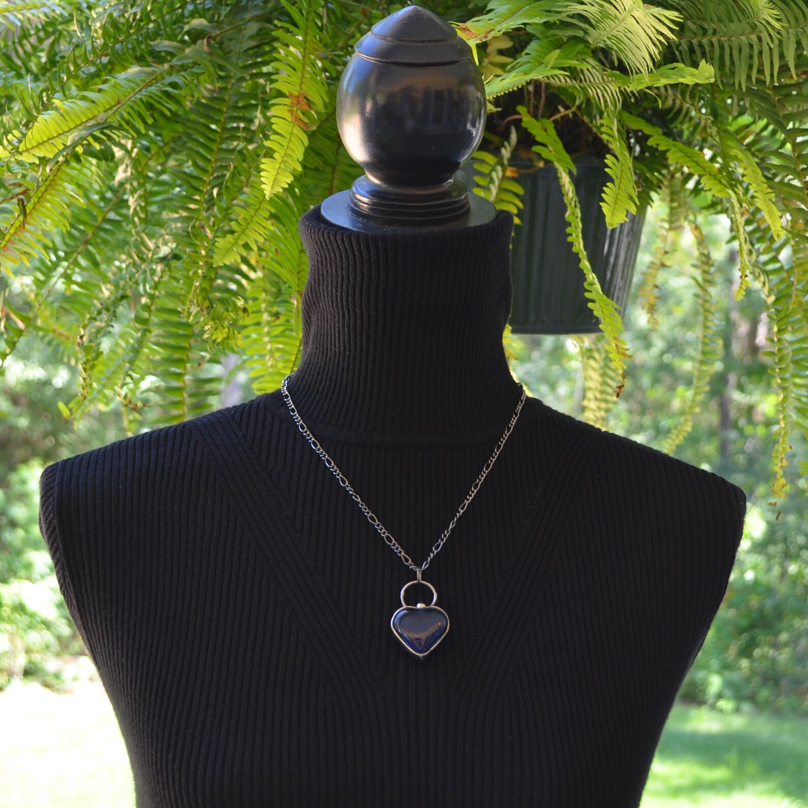 Blue Heart Necklace for Women Chunky Glass Heart Pendant | Etsy