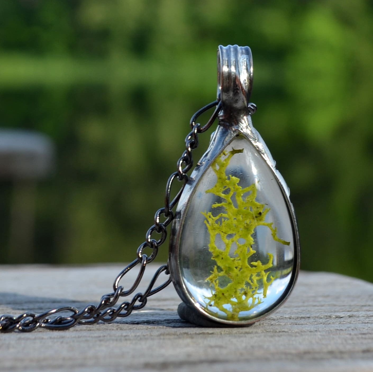 Terrarium Moss Necklace for Women, Real Moss in Glass Tear Drop Pendant ...
