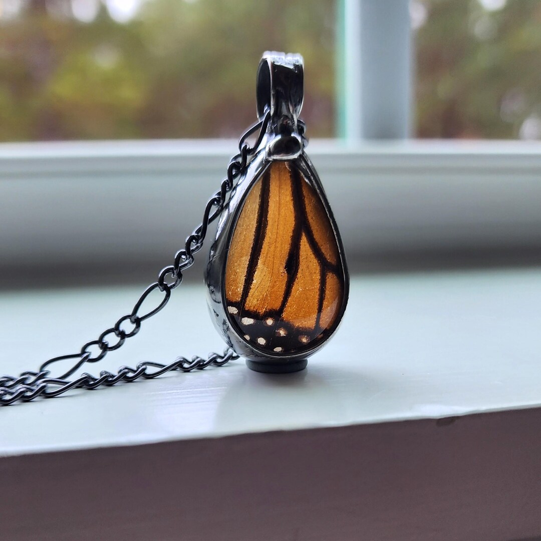 Monarch Wing Pendant Necklace, Real Butterfly Wing Jewelry in Teardrop ...