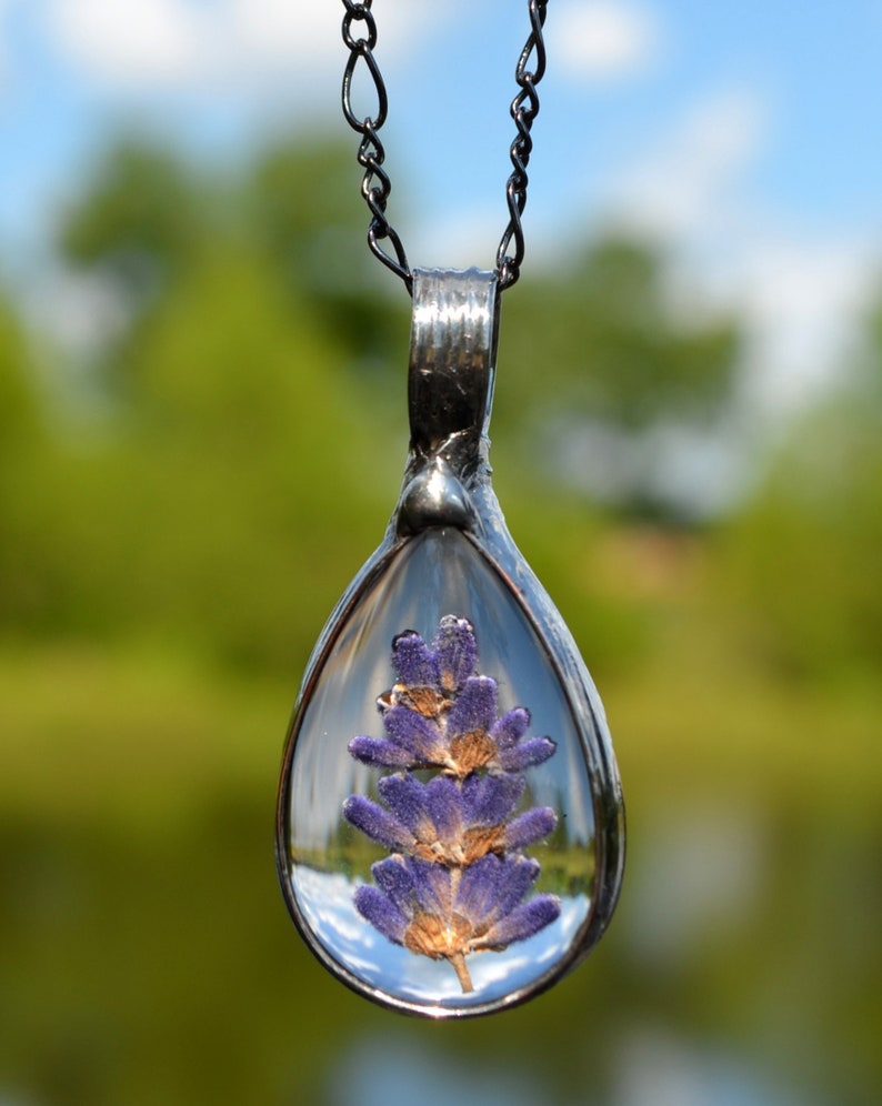 Pressed Lavender Flower Necklace, Quality Glass Pendant, Nature Jewelry ...