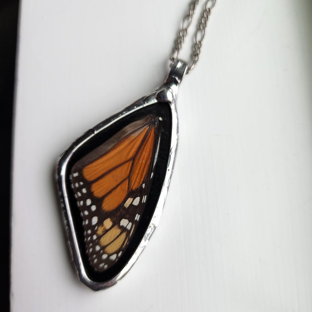 Monarch Butterfly Wing Necklace: Stained Glass Pendant, Nature Jewelry ...