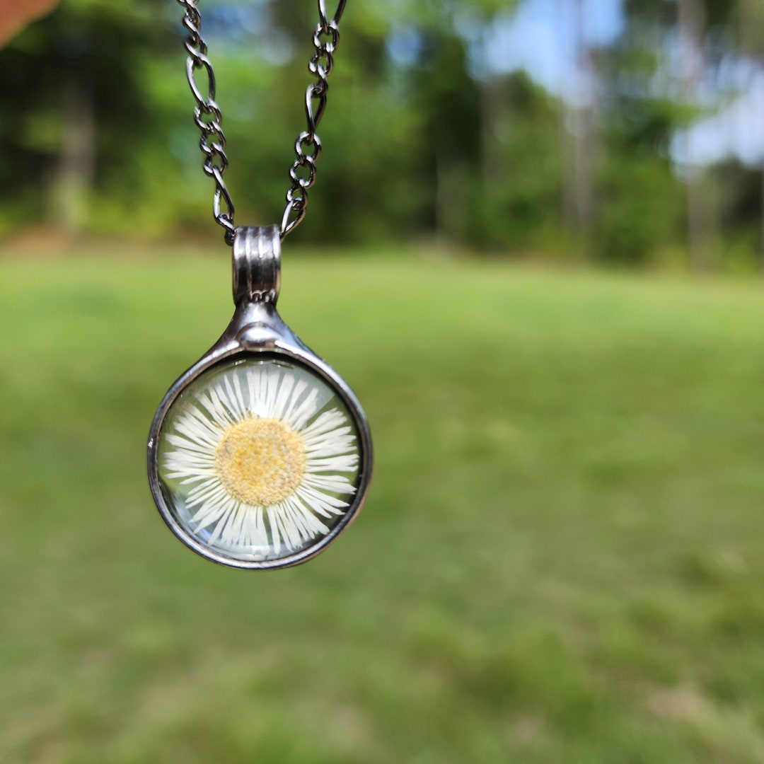 Pressed Flower Necklace for Women, Handmade Terrarium Pendant, Real ...