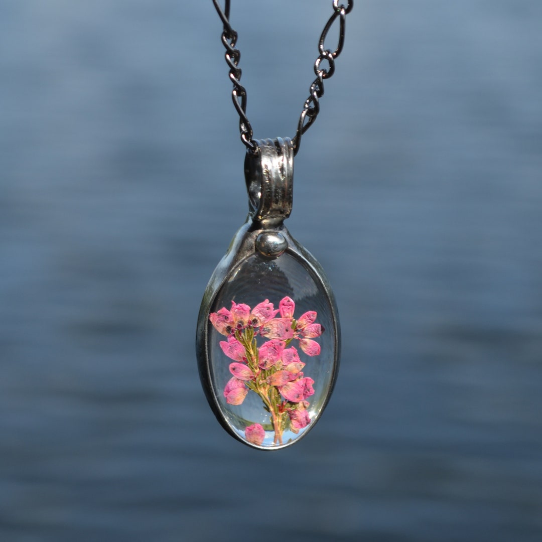 Pressed Flower Jewelry, Scottish Heather Pendant, Pink Flower Necklaces ...