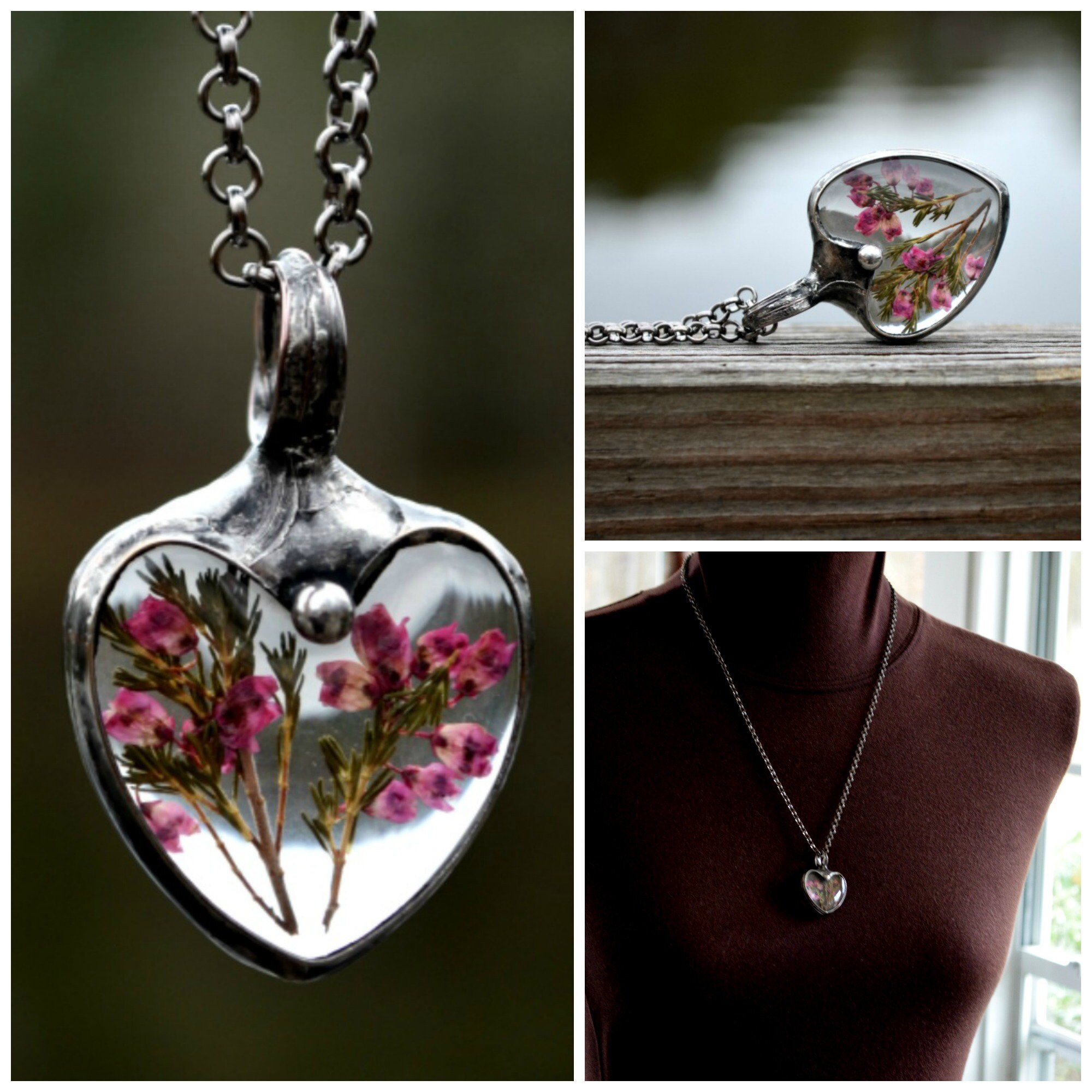 Flower Pressed Jewelry Real Dry Pressed Heather Pink Heart - Etsy.de