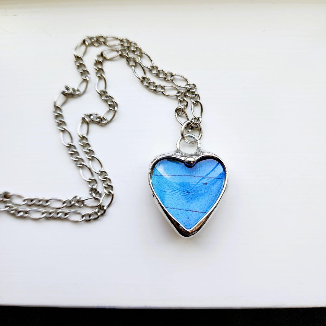Blue Morpho Butterfly Wing Heart Necklace: Real Insect, Handmade ...