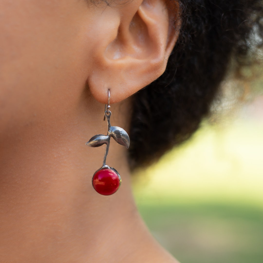 Red Cherry Earrings for Women, Rockabilly Jewelry, Cute Fruit Earrings ...