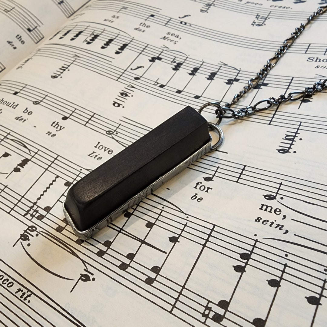 Half Note Antique Piano Key Necklace, Real Ebony Pendant, Piano ...