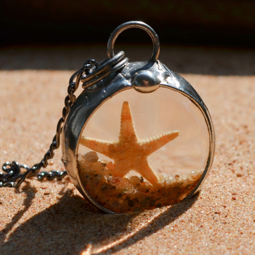 Starfish Sand Shaker Necklace, Beach Glass Pendant, Ocean Jewelry - Etsy