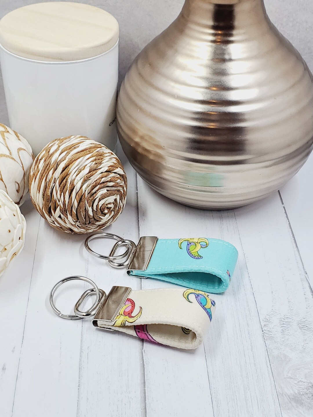 Mini Key Chain, Small Fabric Key Fob, Key Ring, Rose Gold Key Ring ...