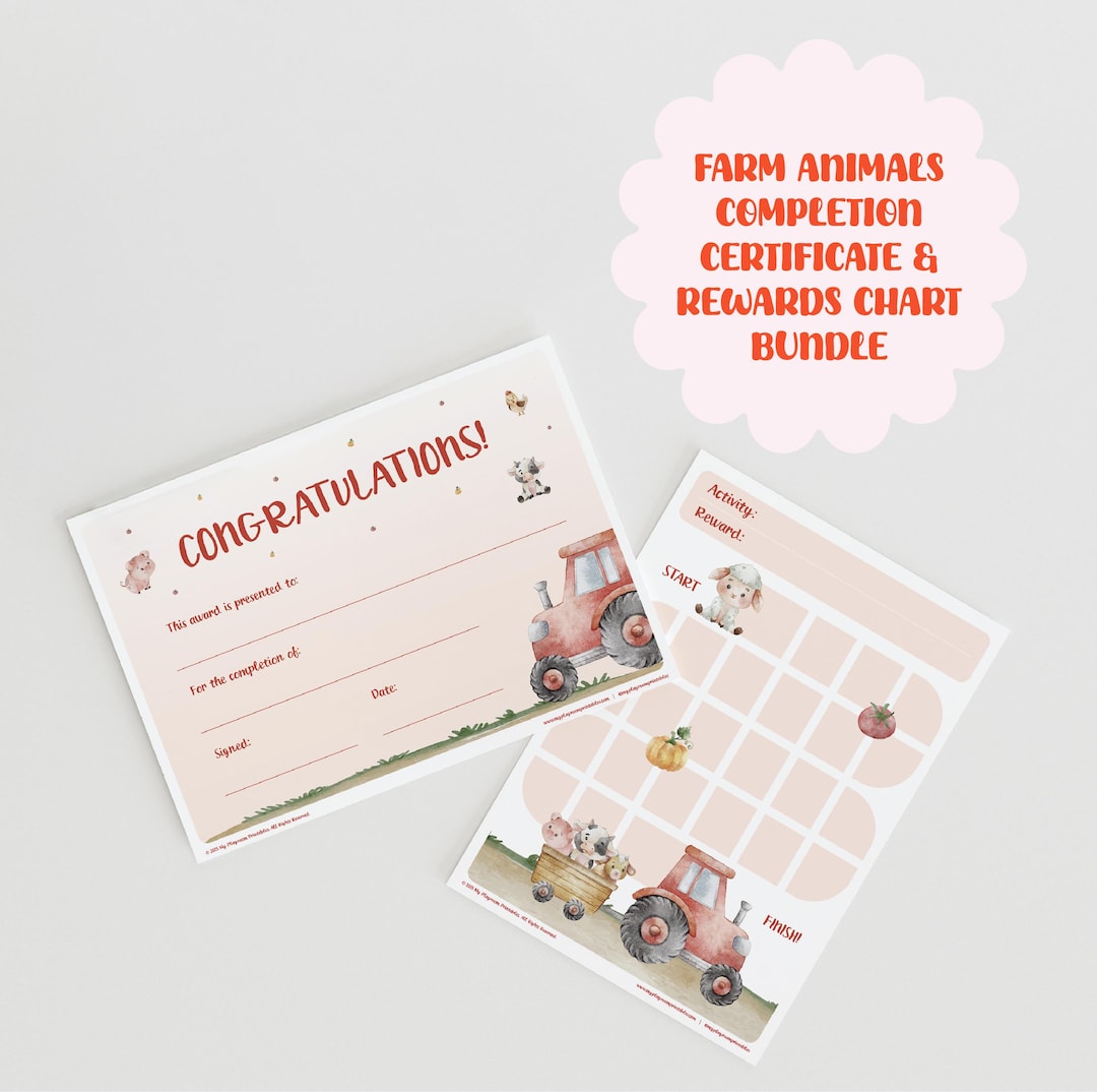 BUNDLE – Printable Farm Animals Training Chart and Certificate of ...