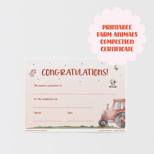 Printable Farm Animals Certificate of Completion for Kids & Toddlers ...