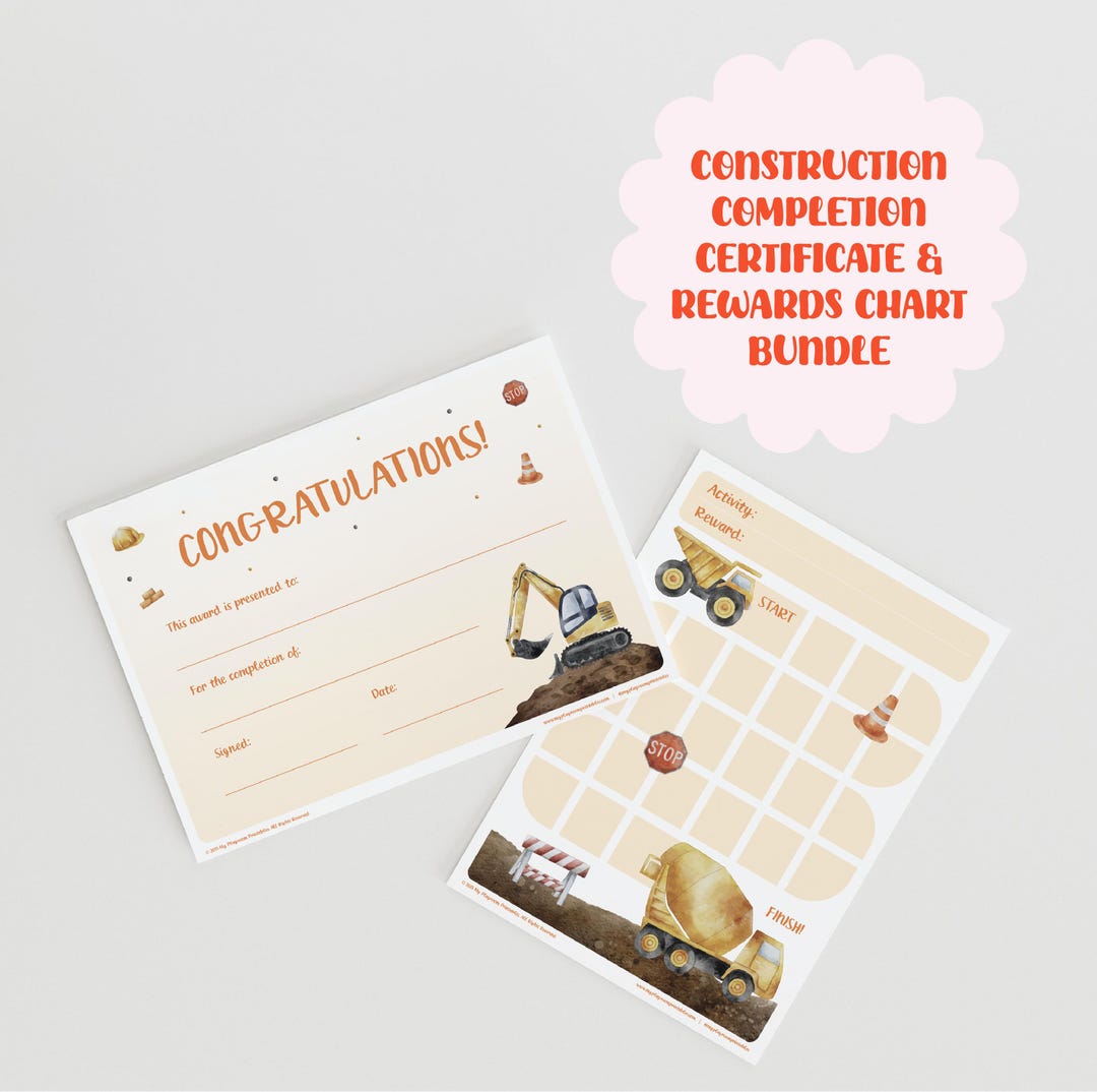 BUNDLE – Printable Construction Training Chart and Certificate of ...